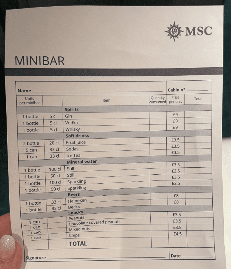MSC Cruises Drinks Menus with Prices (2021)