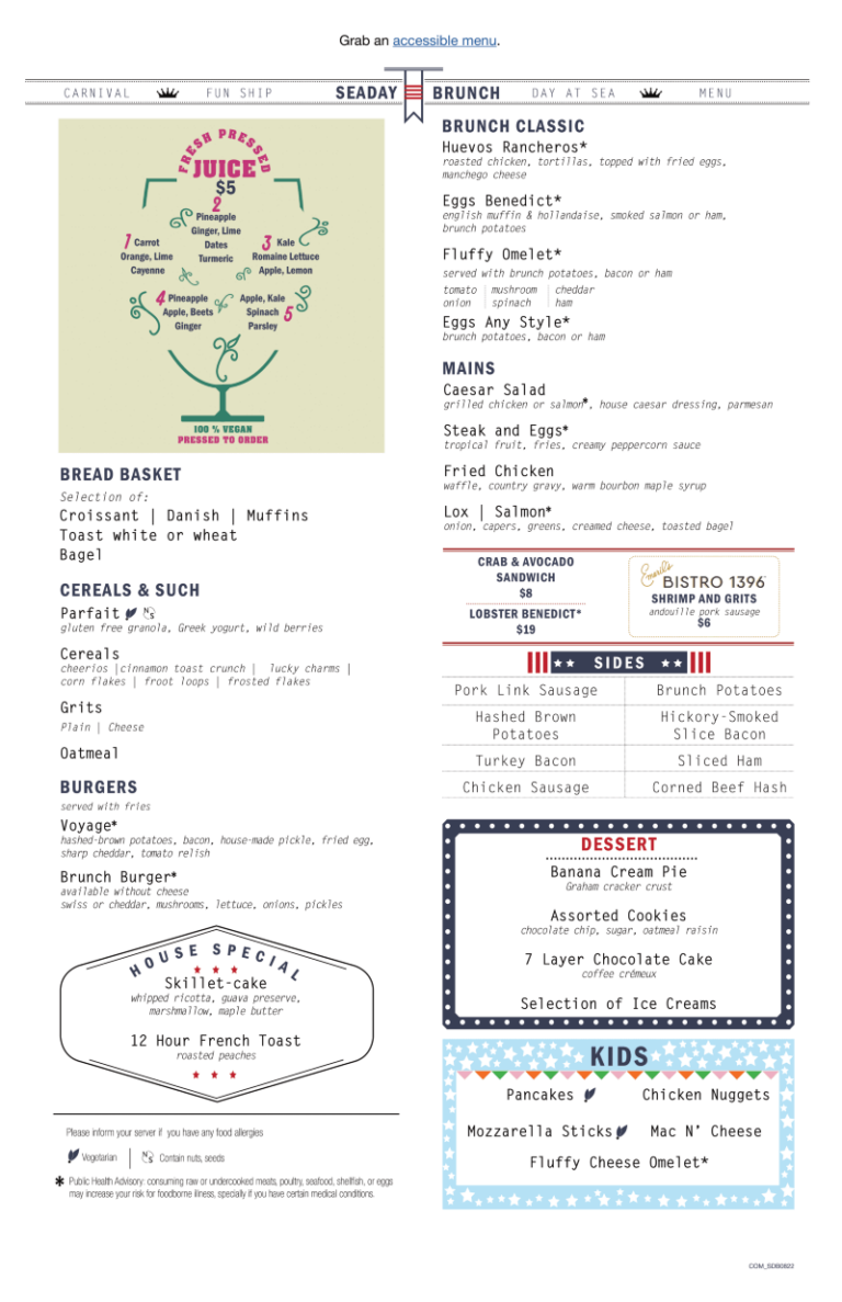 Carnival Cruise Food Menus - Luxury Cruising